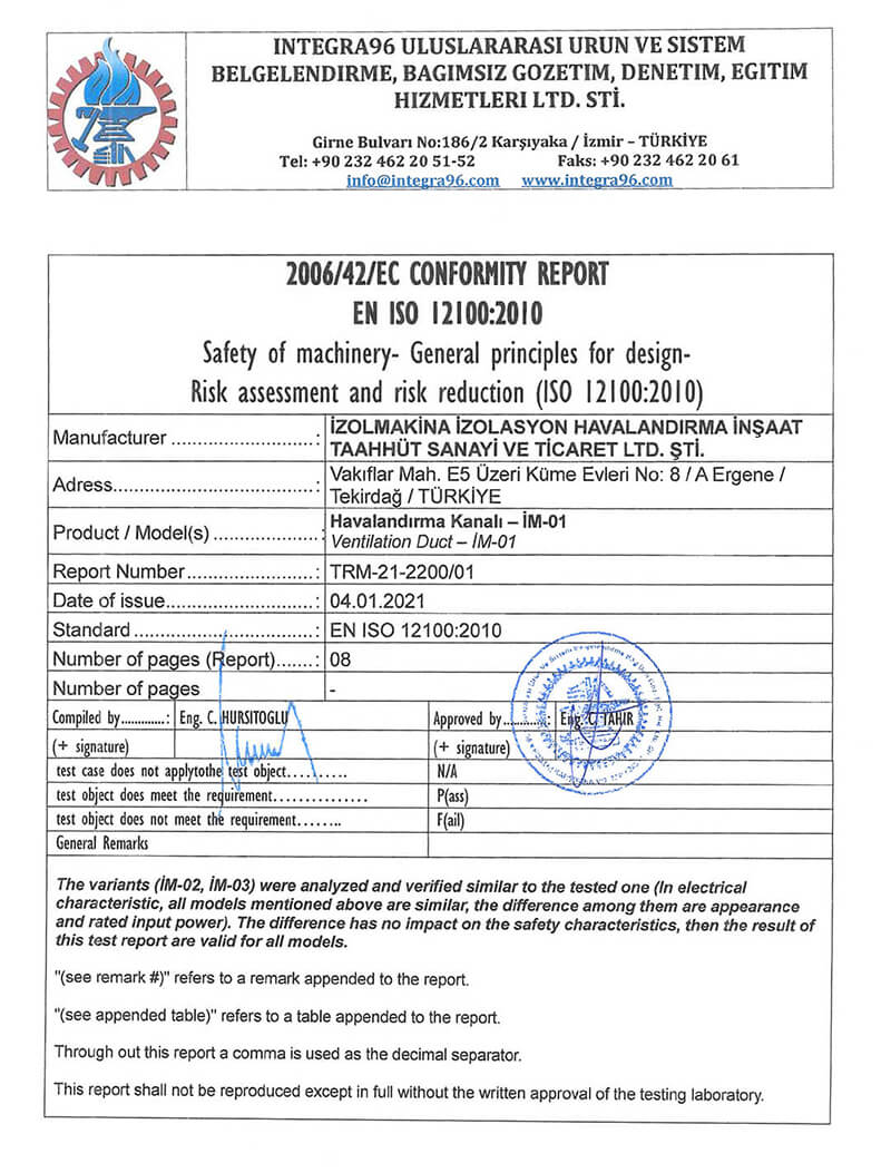 İzol Makina | Belgelerimiz - Çorlu Yalıtım, izolasyon sistemleri